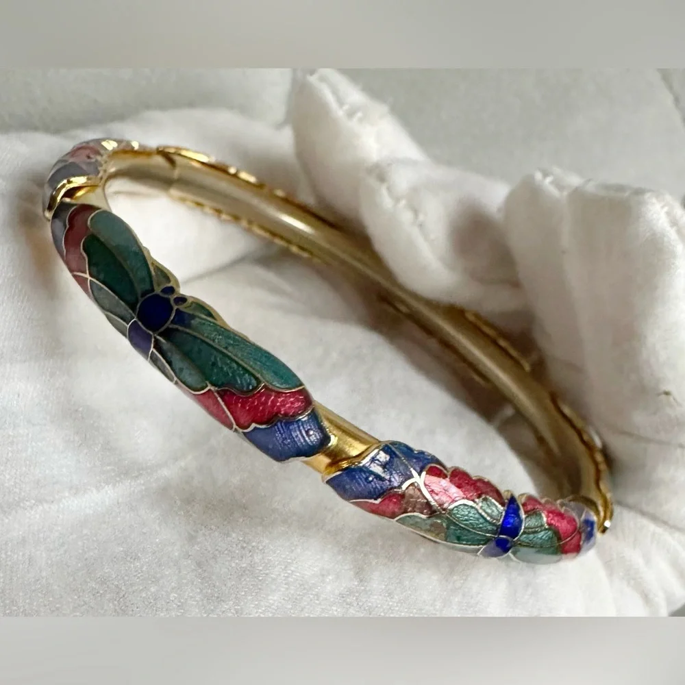 Jewelry | Vintage Cloisonne Colorful Butterfly Enamel Bangle Bracelet ...